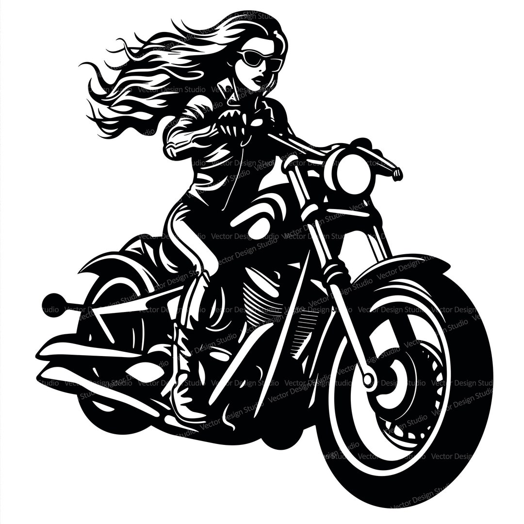 Girl Riding Motorcycle Svg & PNG Files, Woman Biker Clipart Silhouette ...