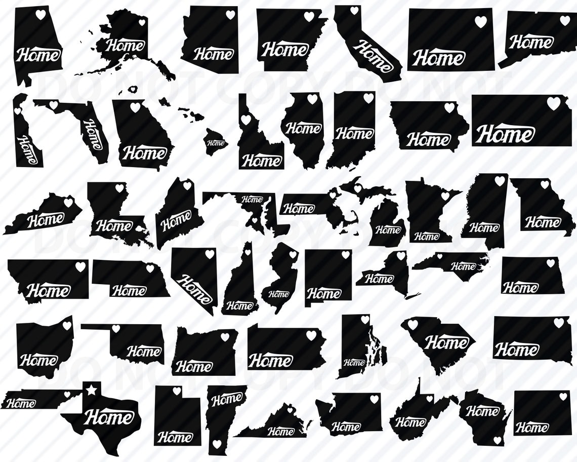 50 State Home Map SVG Bundle – Vector Clip Art (digital Download) - Etsy