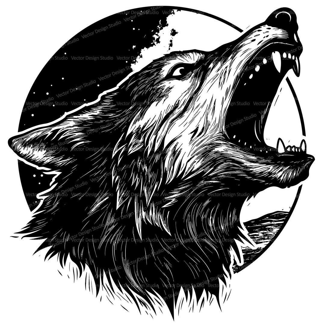 Wolf Howling at the Moon Svg & PNG Files Wolve Illustration - Etsy
