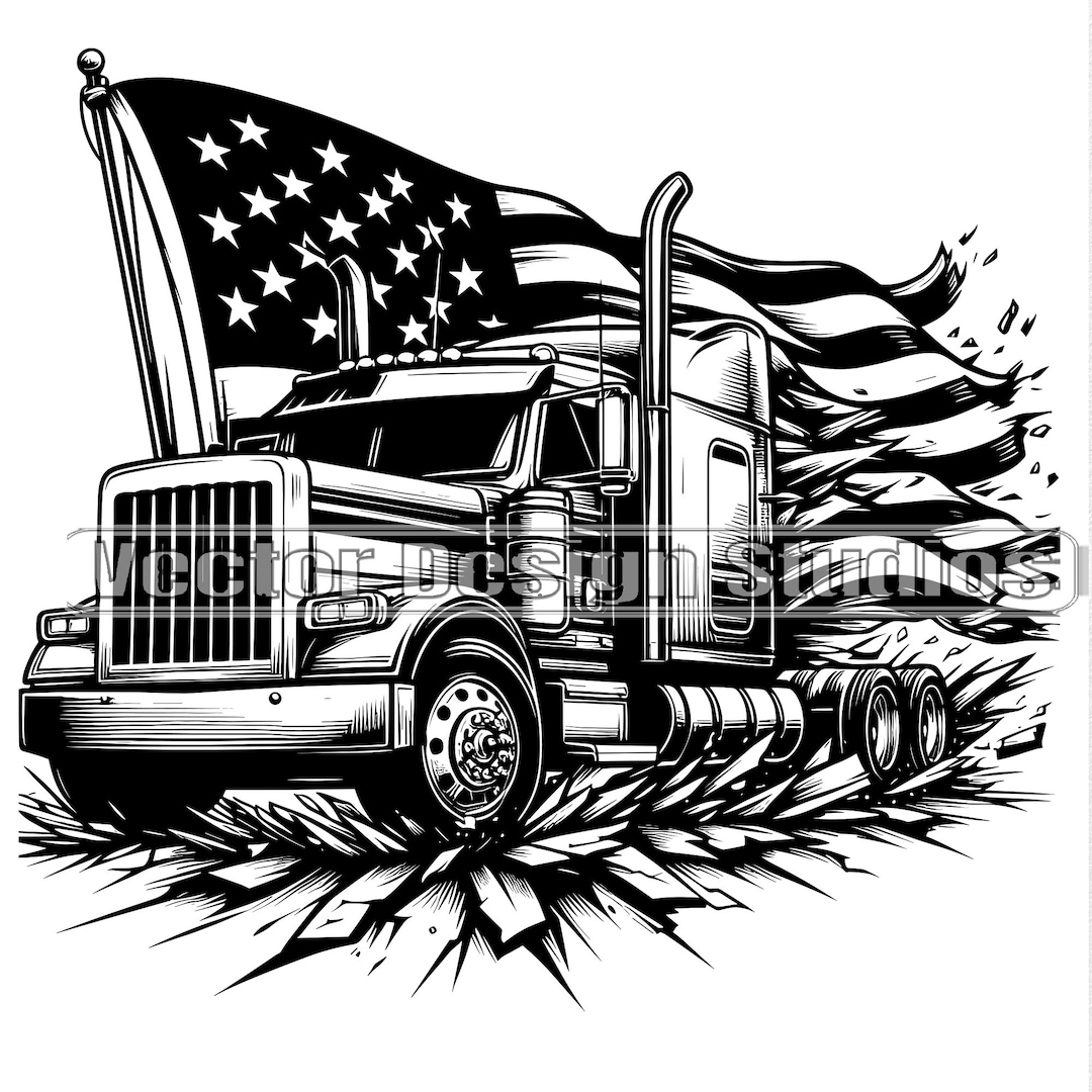 Semi Truck US Flag Svg & PNG Files, Trucker Clipart Silhouette Vector ...