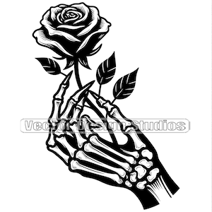 Skeleton Hand Rose Svg PNG File Graphic, Gothic Rose Silhouette Vector ...