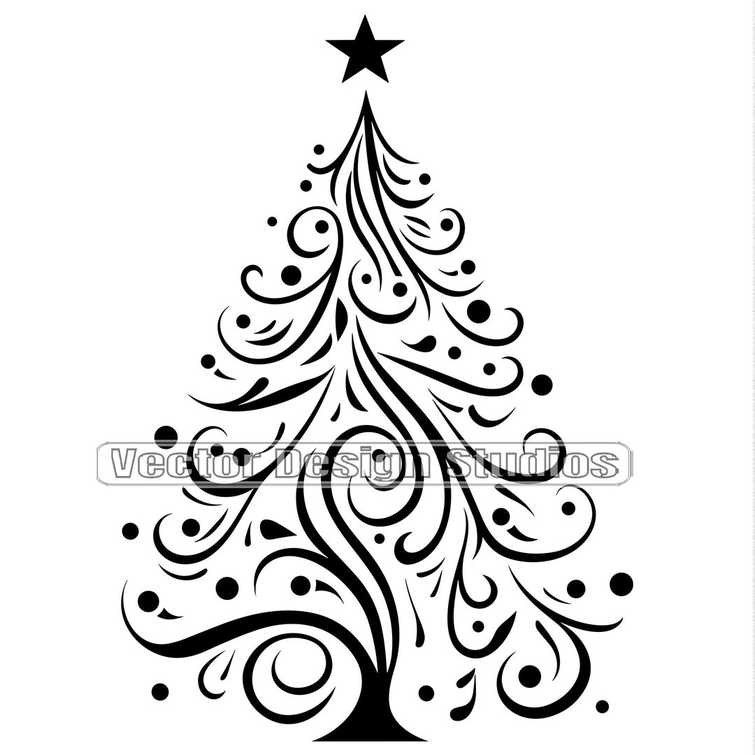 Stylized Christmas Tree Clipart, Fir Tree Graphic (SVG & PNG Digital ...