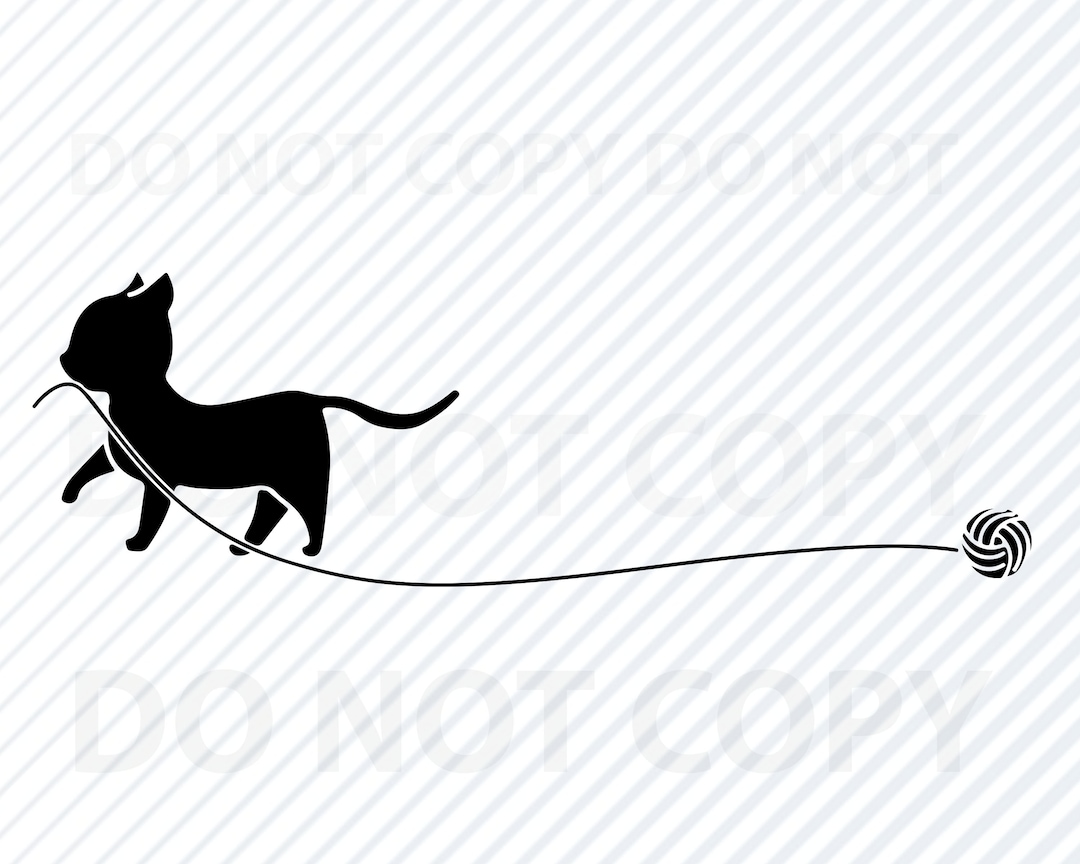 Cat With Yarn SVG File - Black & White Cat Vector Images Kitten Clip ...