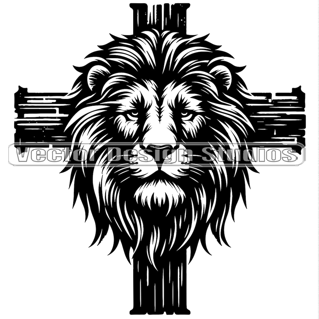 Cross With Lion Svg & PNG File, Jesus God Clipart Silhouette Vector ...
