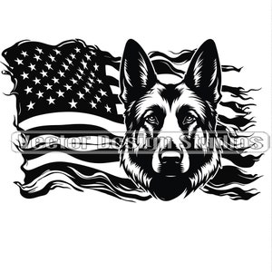 German Shepherd Head American Flag Svg File Graphic, Police Dog Png ...
