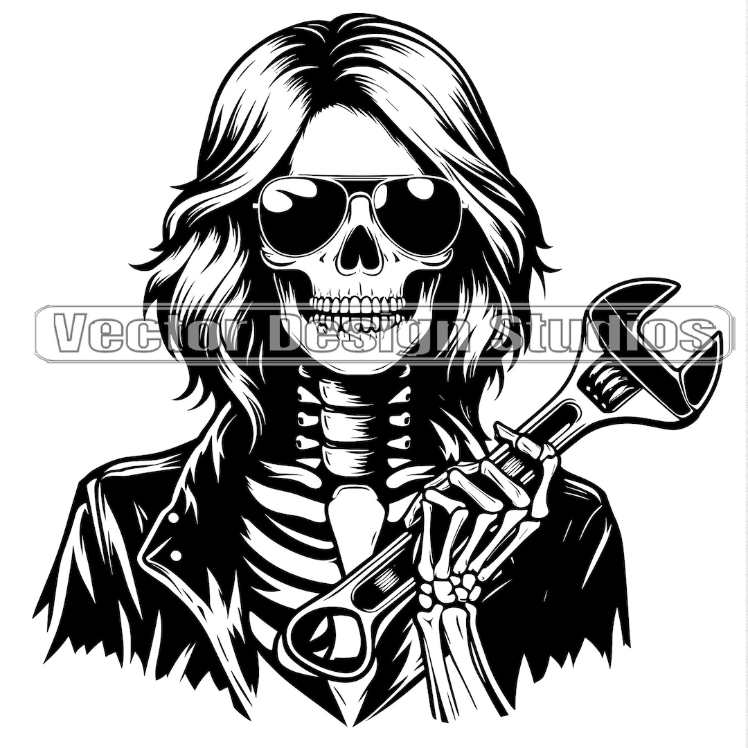 Girl Mechanic Skull Svg & PNG Files, Woman Mechanic Wrench Clipart ...