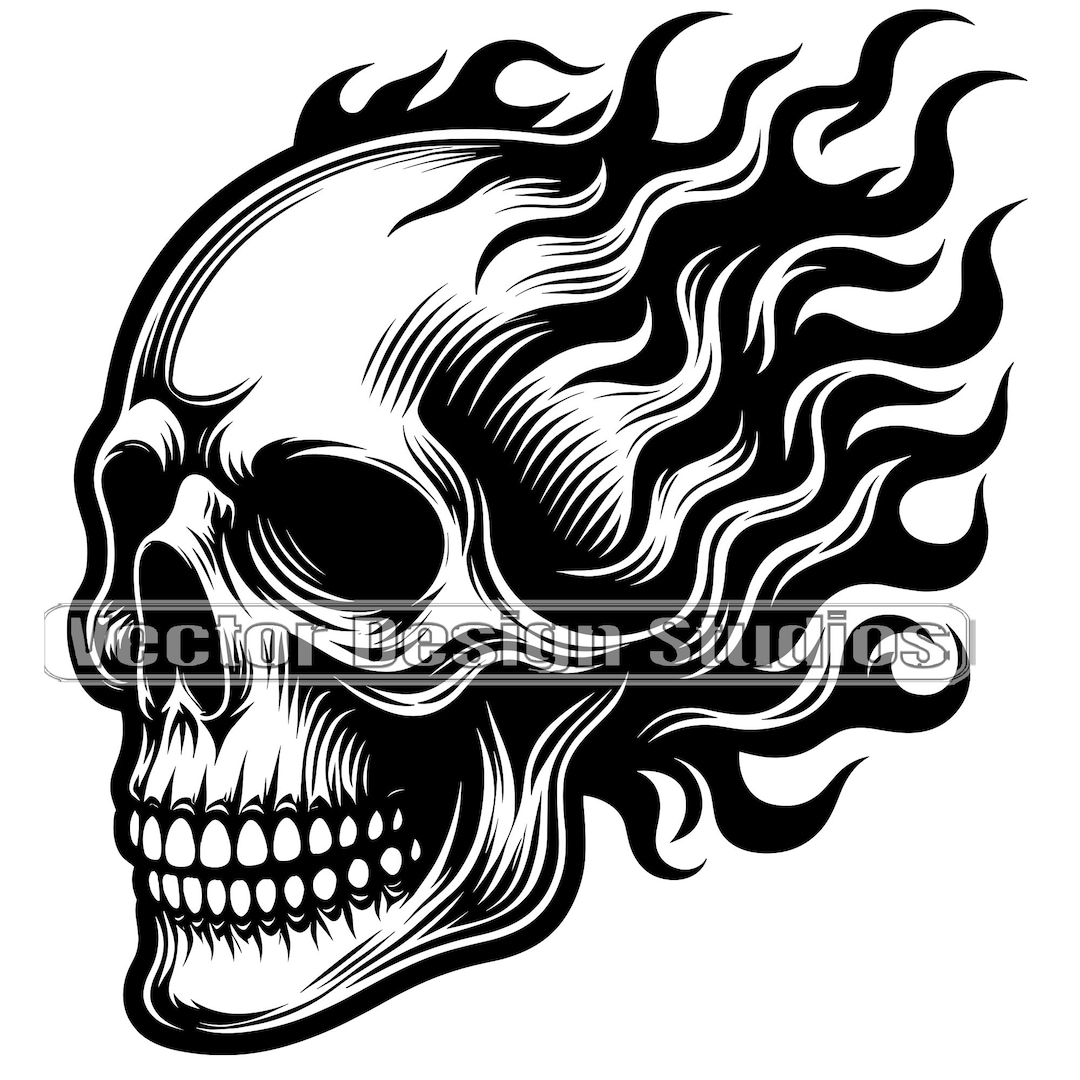 Flaming Skull Vector Image, Halloween Skeleton Face Clipart (SVG, PNG ...