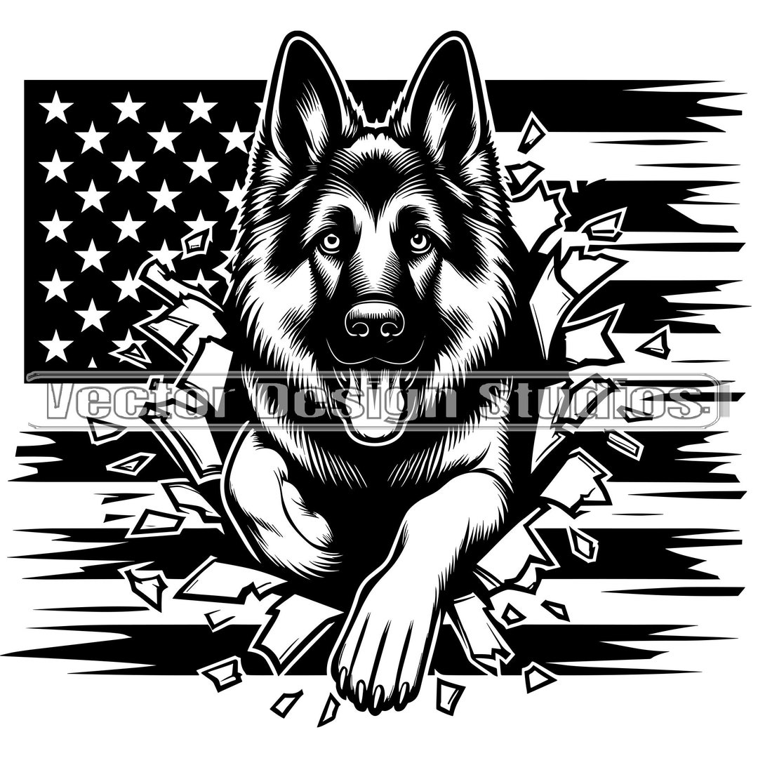 German Shepherd American Flag Svg & PNG File Graphic, Police Dog Vector ...