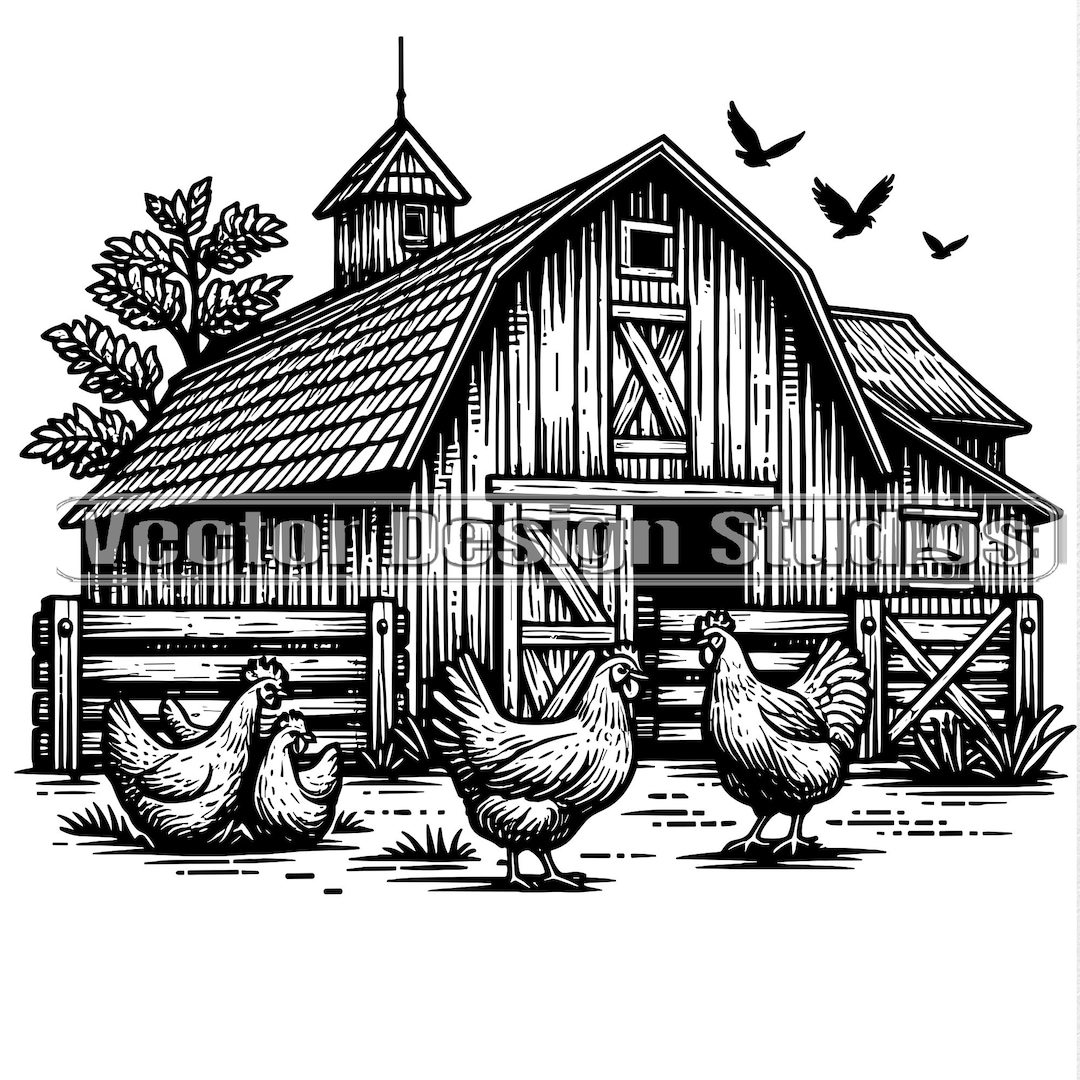 Rustic Barn With Chickens SVG File - Old Farm Barn Vector Images ...