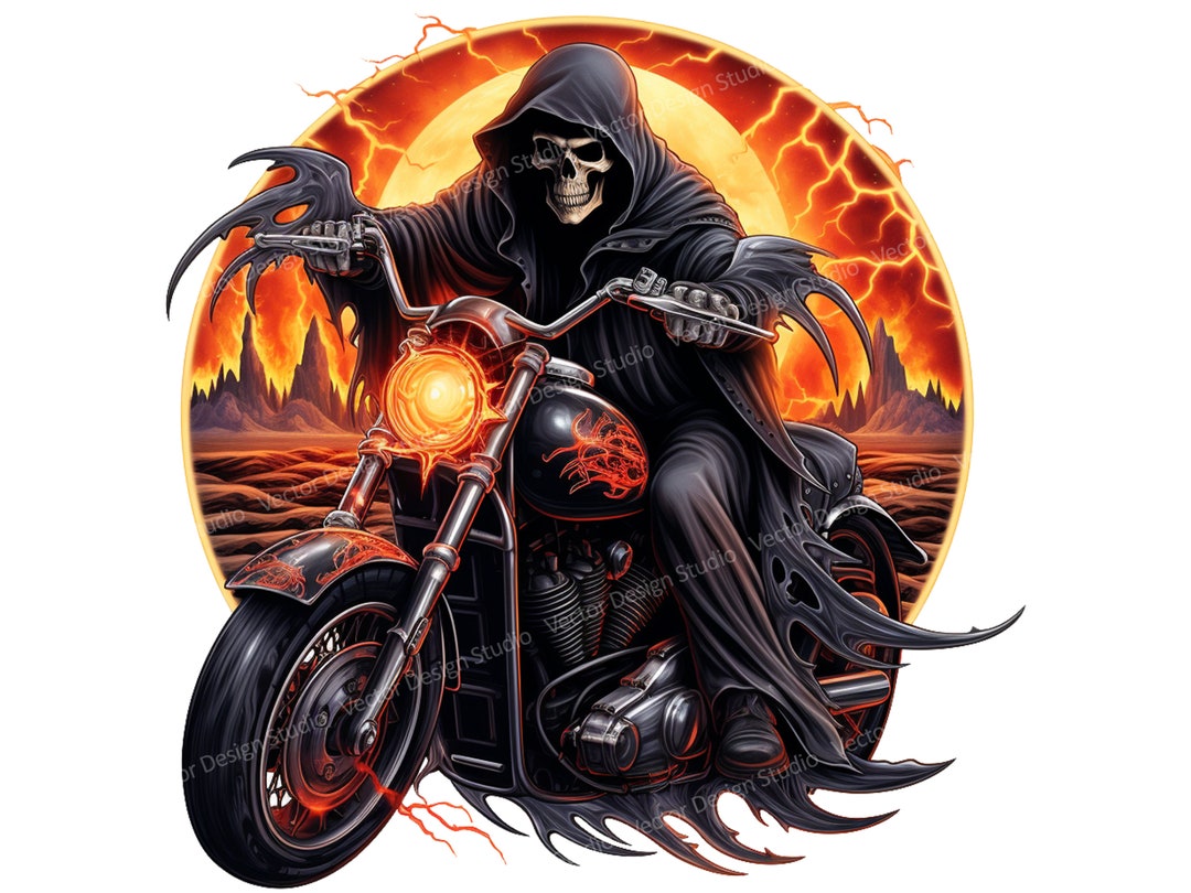 Grim Reaper Biker Png for Sublimation, Skeleton Riding Motorcycle ...