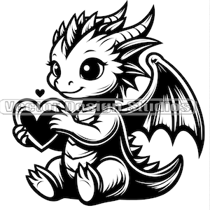 Dragon Valentines Day Svg & PNG File, Cute Dragon Heart Vector Image ...