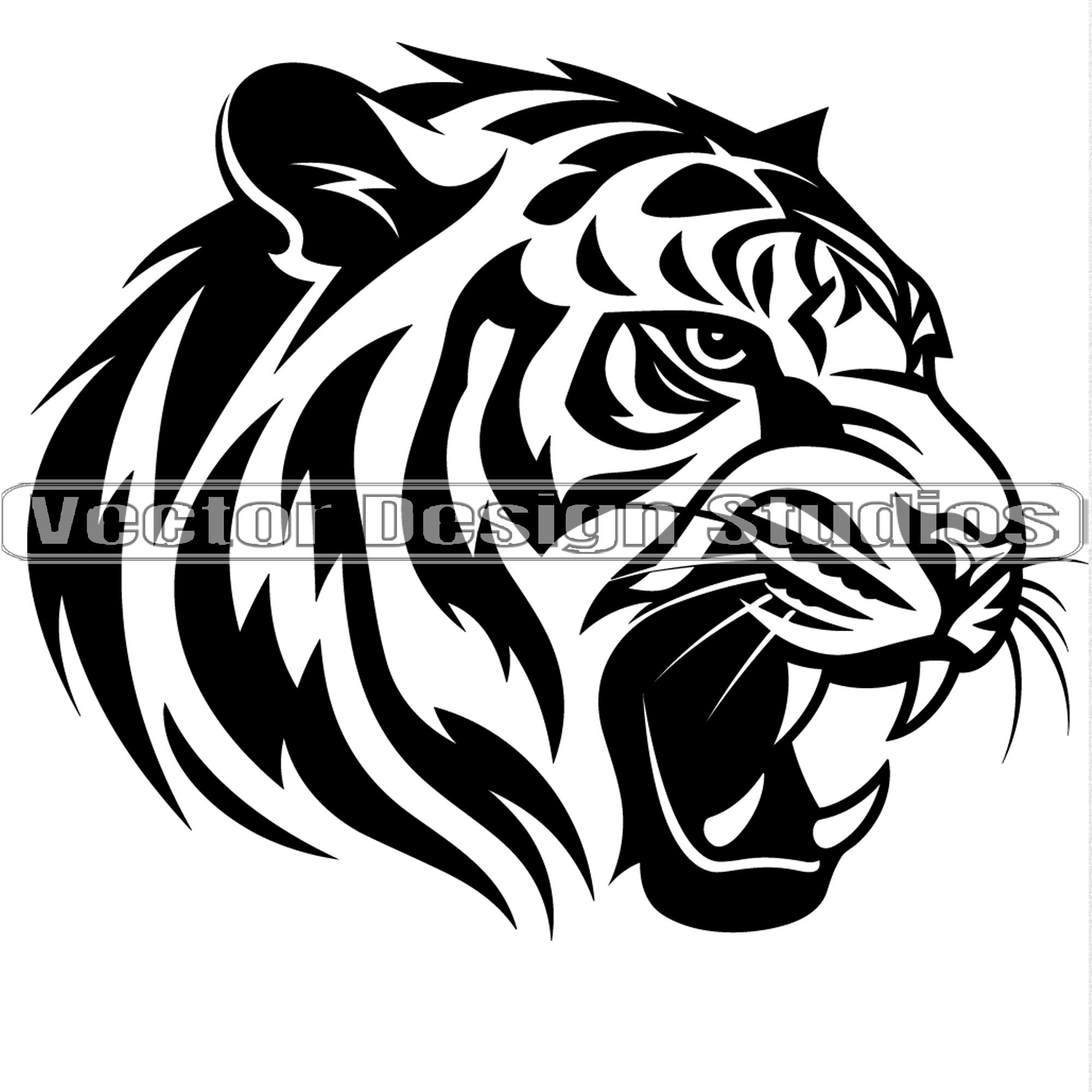 Tiger Face Black And White Outline
