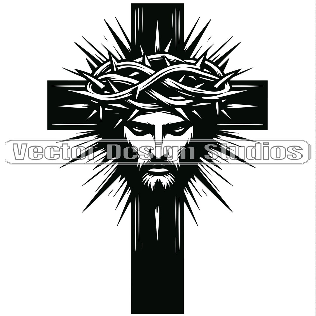 Jesus With Crown Thorns Svg & PNG Files, Easter Cross Clipart ...