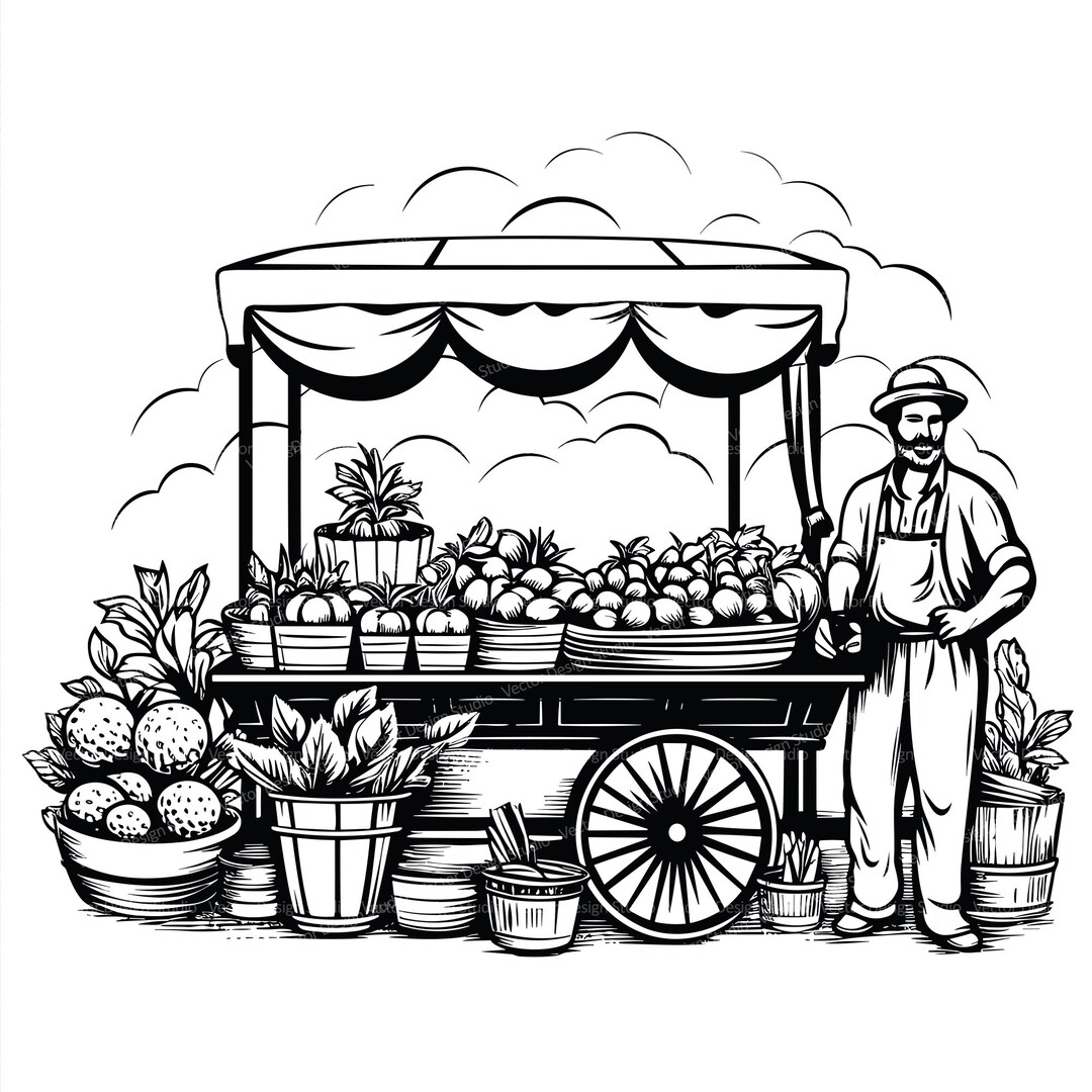 Farmers Market Svg & PNG Files, Fall Vegetable Stand Clipart Silhouette ...