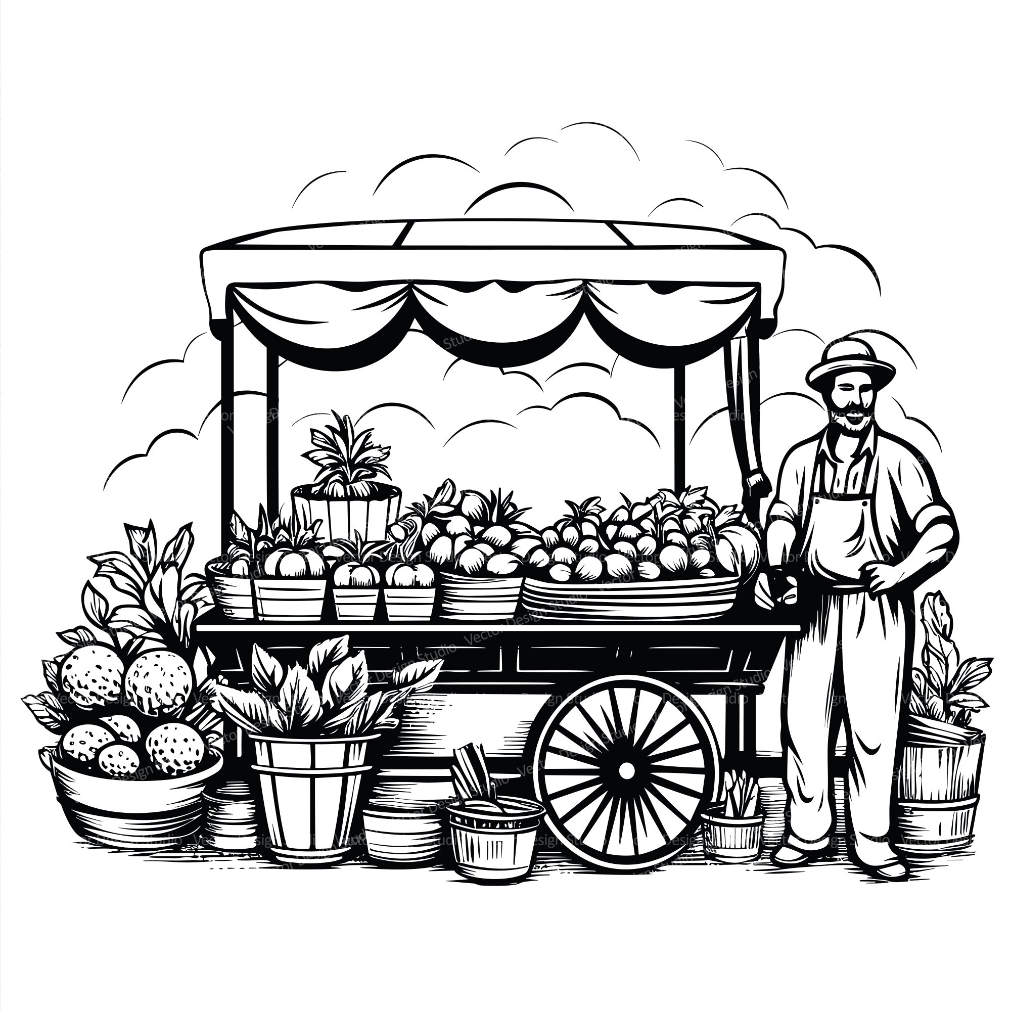 Farmers Market Svg & PNG Files, Fall Vegetable Stand Clipart Silhouette ...