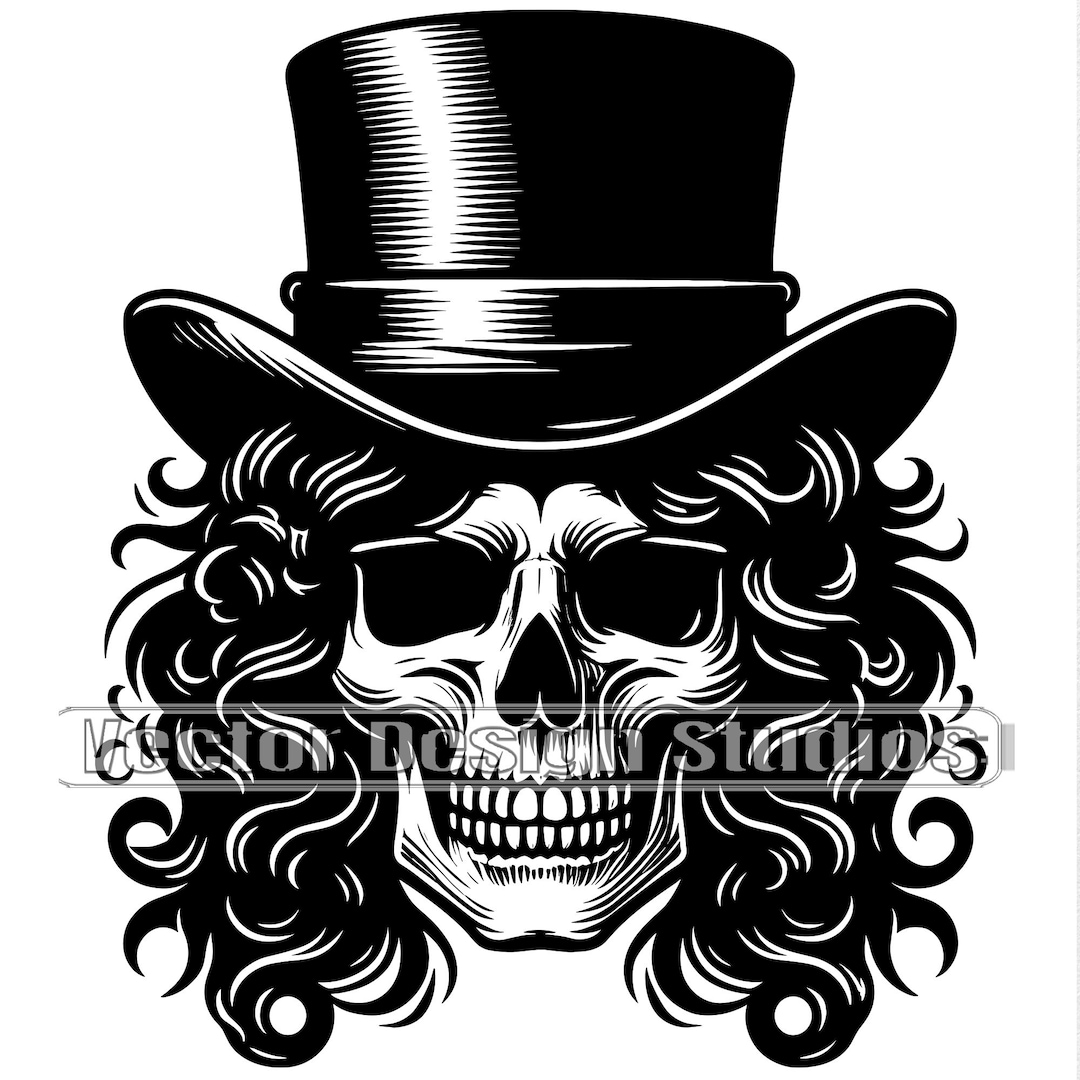 Skull Top Hat Vector, Long Hair Silhouette (SVG & PNG) - Etsy
