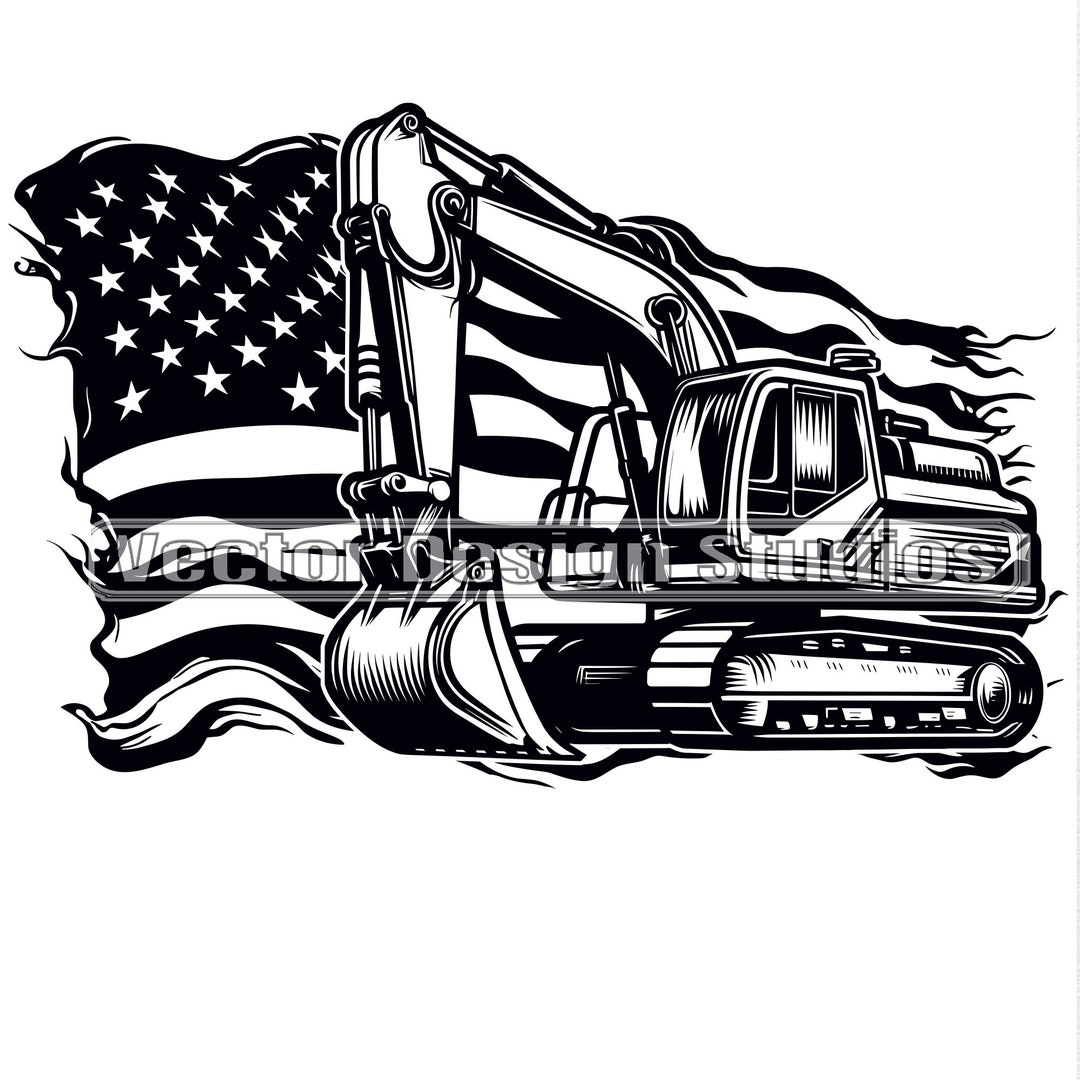 Excavator Usa Flag Svg & Png, Construction Vector Image, Heavy ...