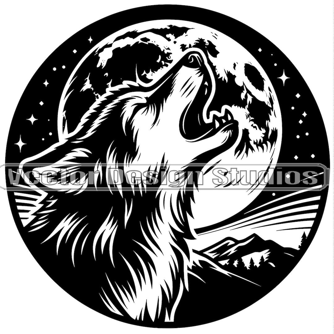 Wolf Howling at the Moon Svg & PNG Files, Wolve Illustration Clipart ...