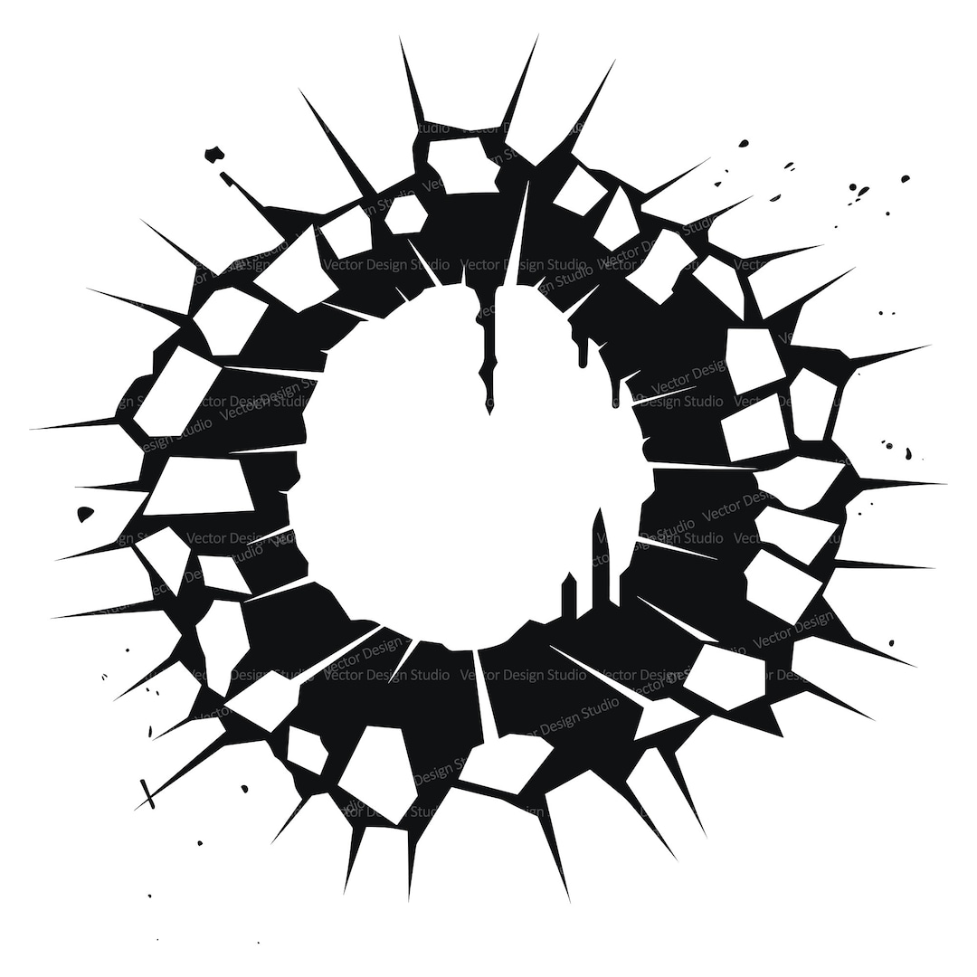 Bullet Hole Svg & PNG Files, Cracked Wall Clipart Silhouette Vector ...
