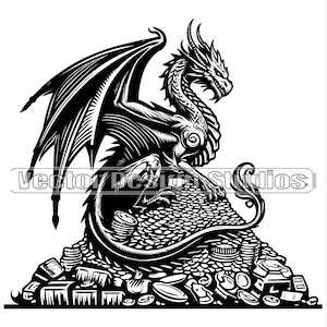 Dragon Svg & PNG Files, Dragon Treasure Tattoo Image Clipart ...