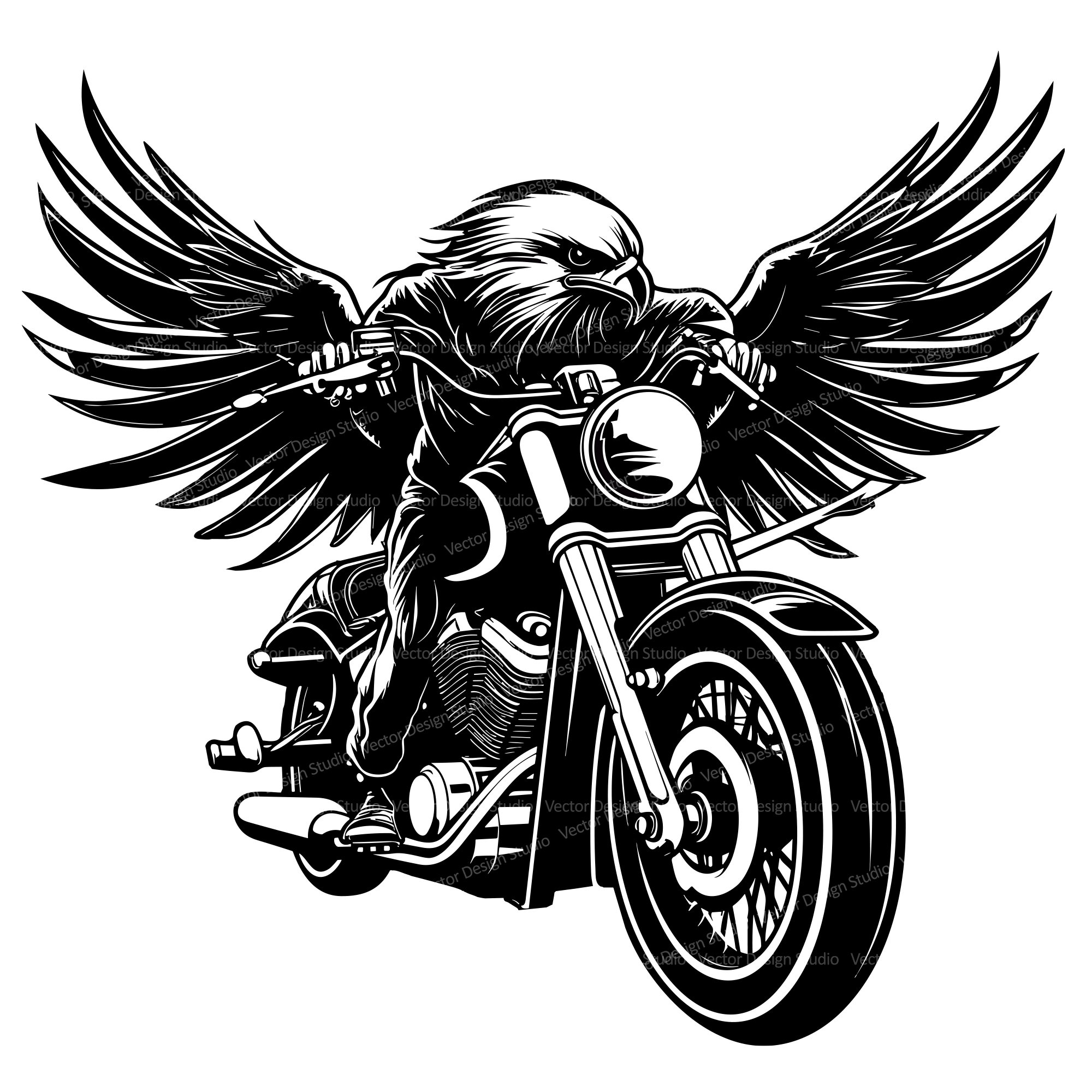Eagle Motorcycle Biker Svg & PNG Files, Biker Clipart Silhouette Vector ...
