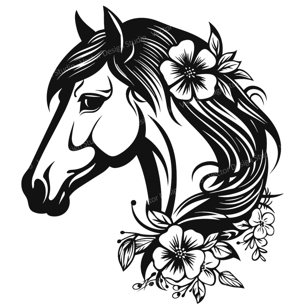 Horse Head With Flowers SVG File - Floral Horse Vector Images ...