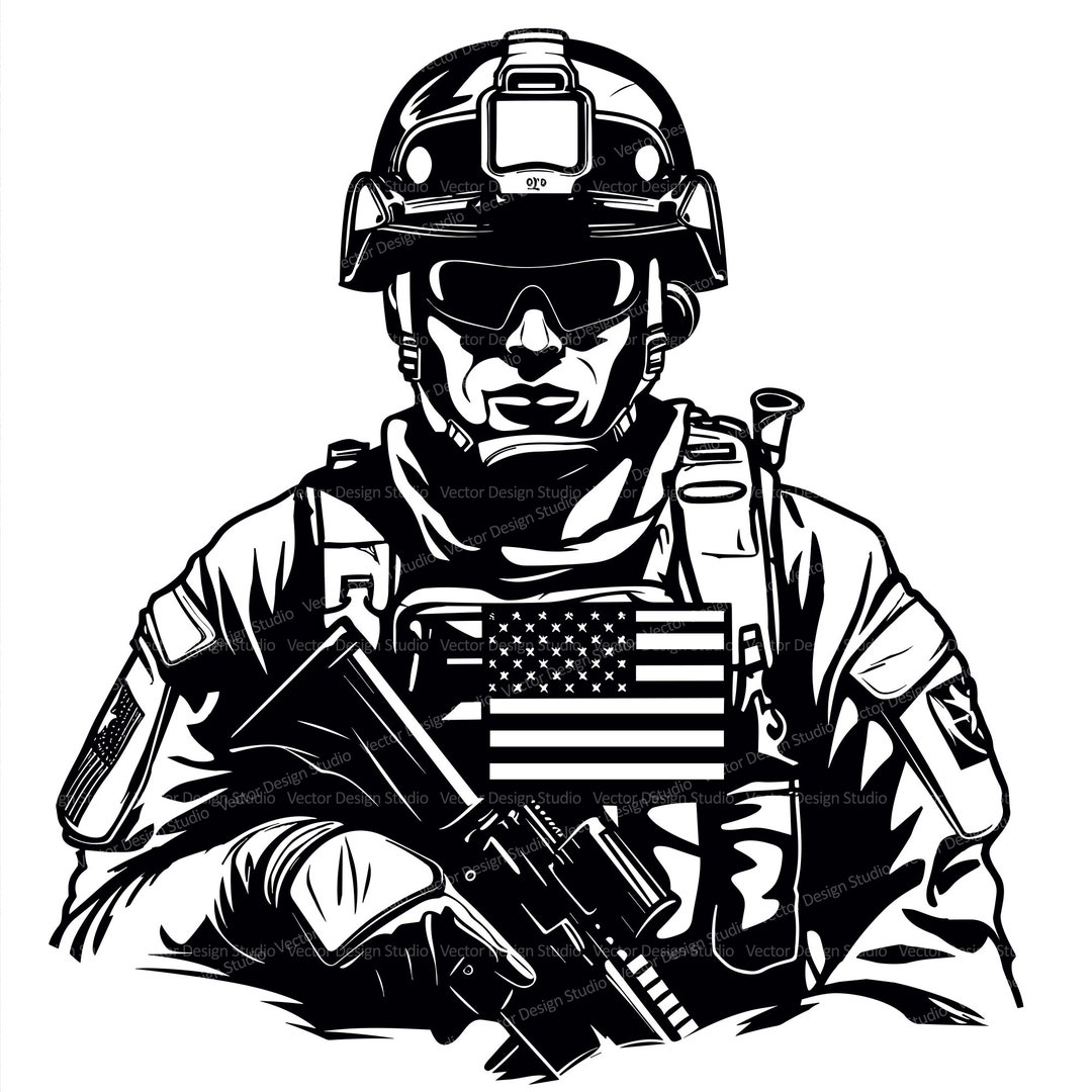 US Soldier Svg & PNG Files, American Troop Clipart Silhouette Vector ...