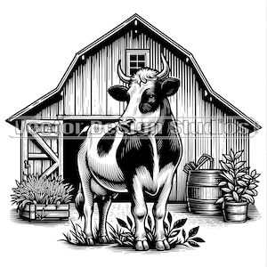 Rustic Barn With Cow SVG File - Old Farm Barn Vector Images, Silhouette ...