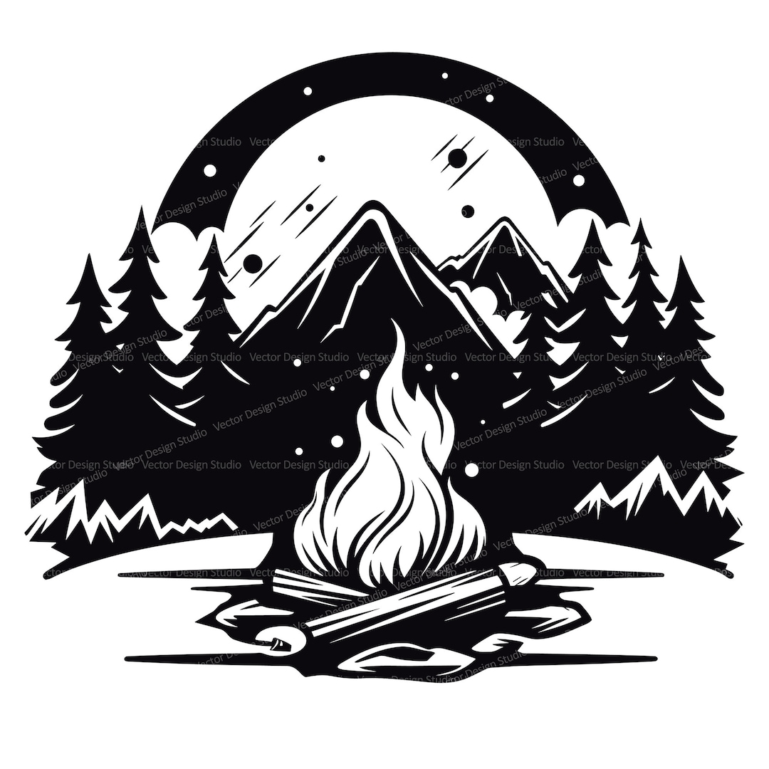 Campfire Svg & PNG File Graphic, Camping Vector Clipart, Campers ...