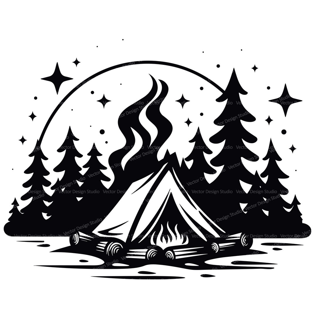 Camping Svg & PNG File Graphic, Camp Fire Vector Clipart, Campers ...