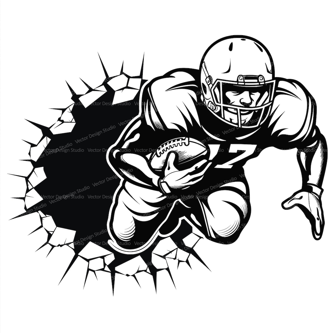 Football Player Breaking Through Wall Svg & PNG File Graphic, Vector ...