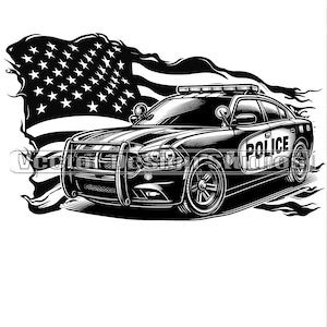 Police Car USA Flag Svg & PNG Files, Patriotic Police Clipart ...