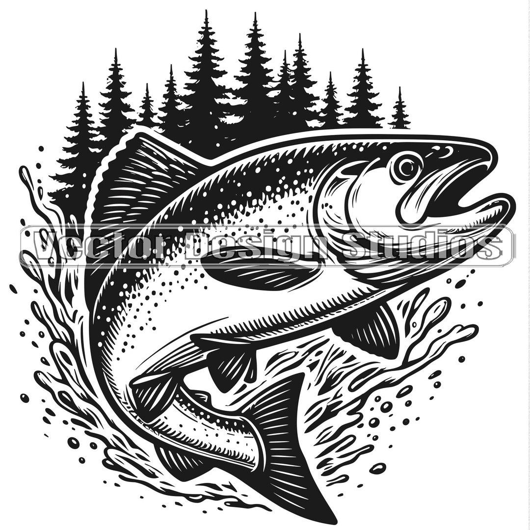 Salmon Fish Svg & PNG Files, Jumping Salmon Fishing Clipart Silhouette ...