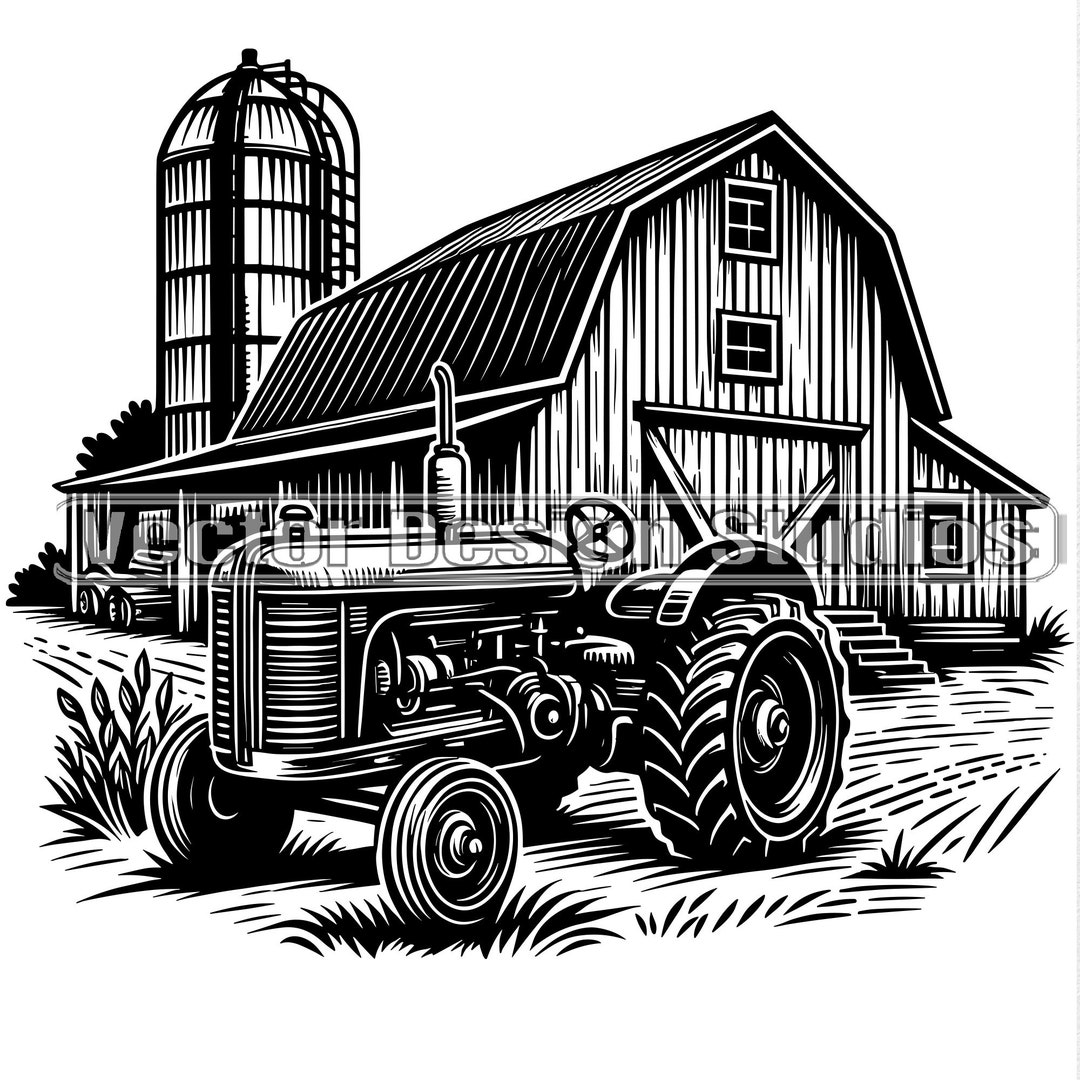 Rustic Barn With Tractor SVG File - Old Farm Barn Vector Images ...