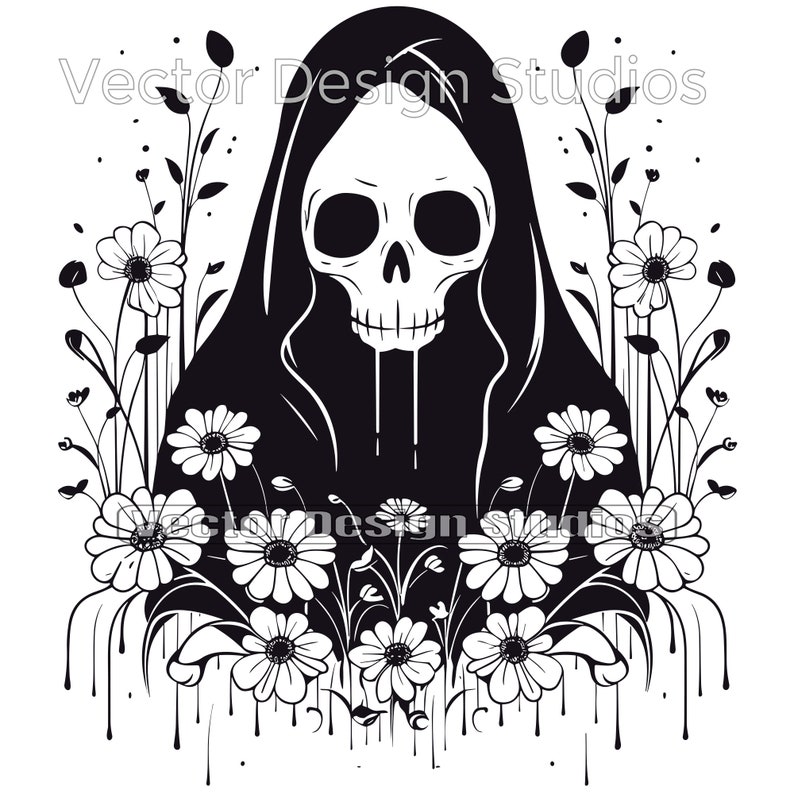 Grim Reaper With Flowers Svg & PNG Files, Halloween Clipart Silhouette ...