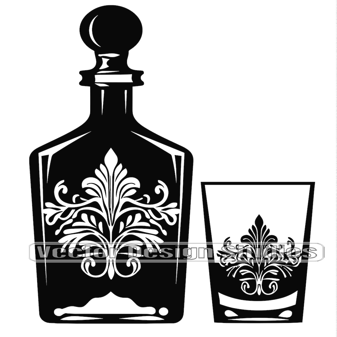 Whiskey Decanter Shot Glass Svg & PNG File Graphic, Alcohol Vector ...