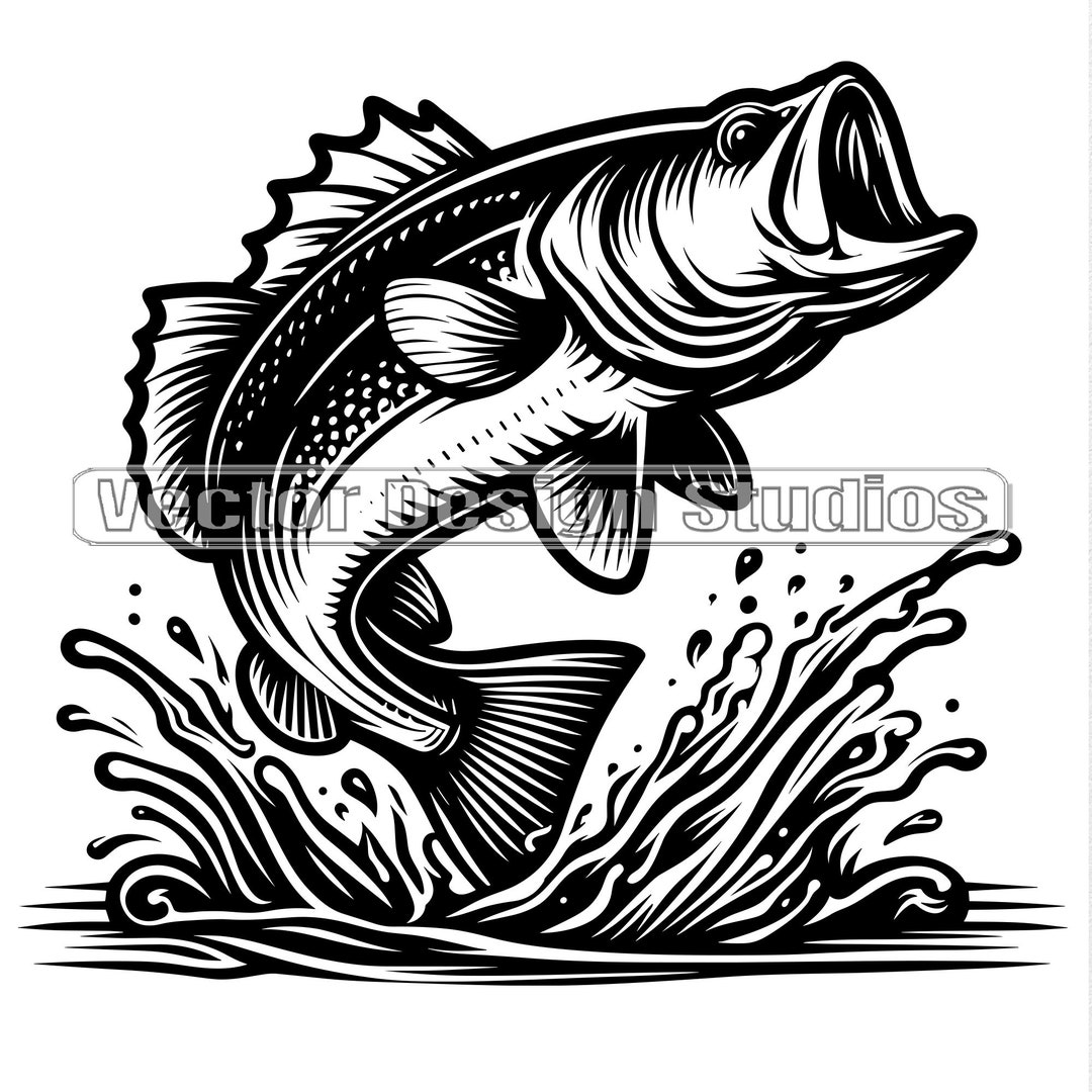 Bass Fishing Svg & PNG Files, Jumping Bass Fish Clipart Silhouette ...