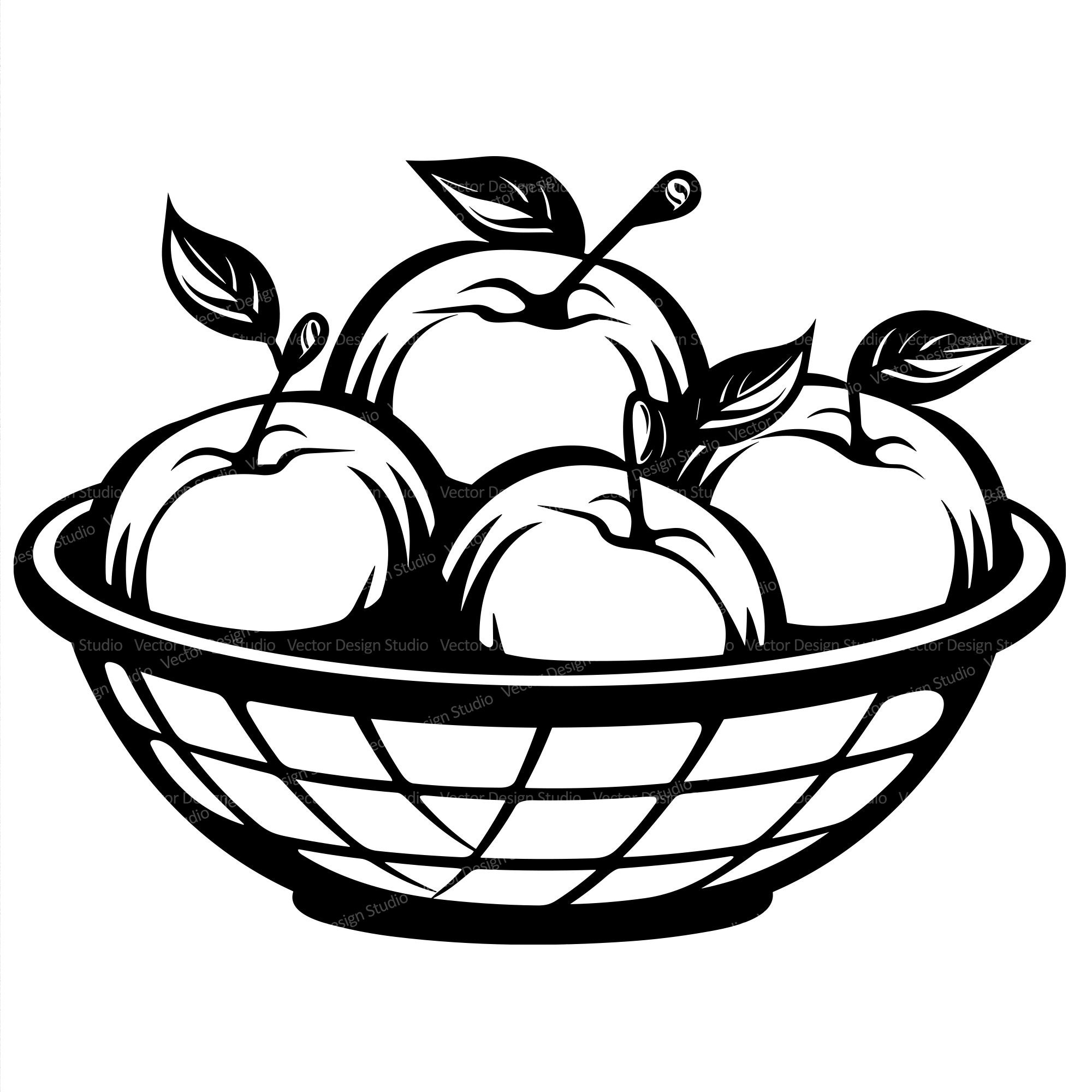 Basket Of Apples Clipart Black And White