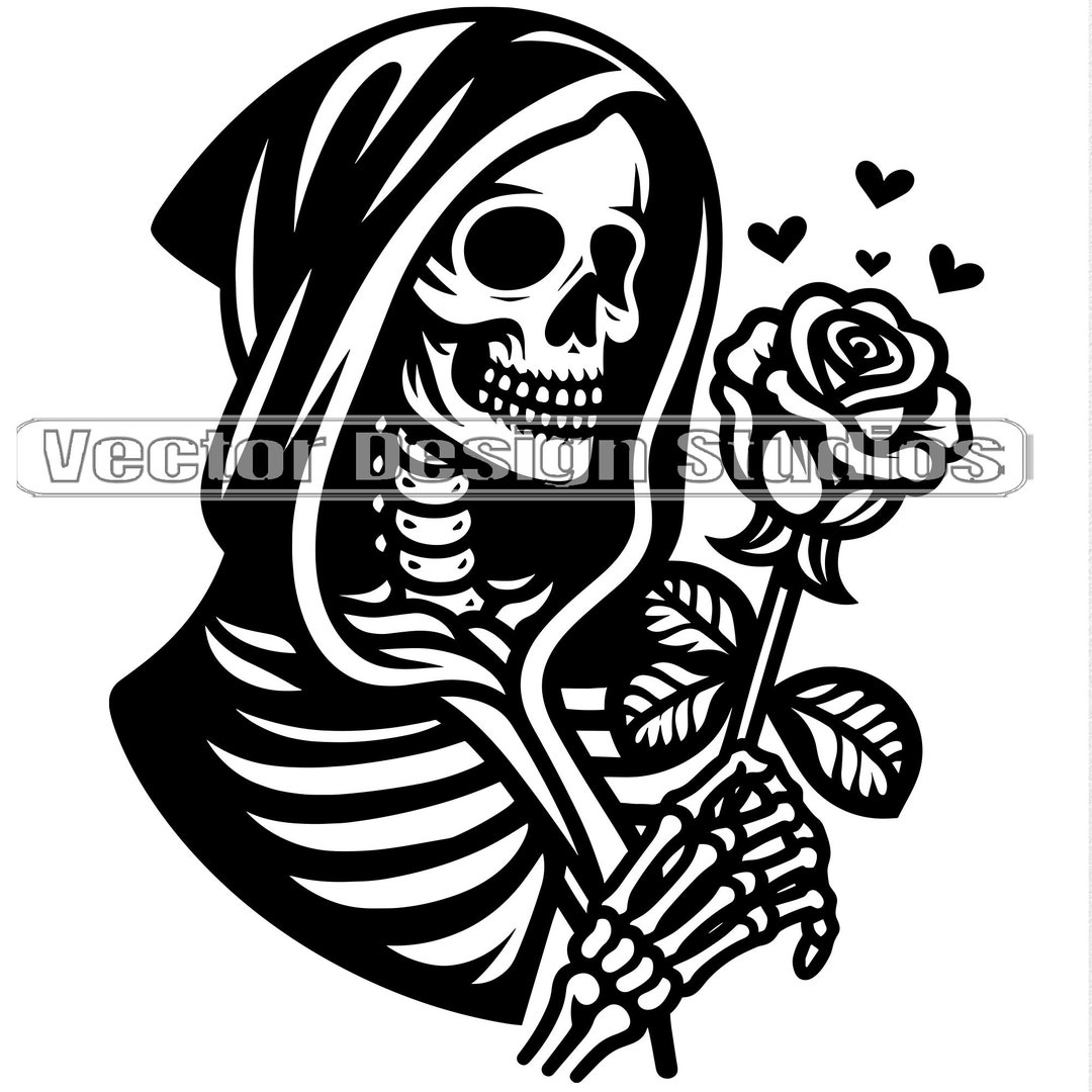 Skeleton Rose Svg PNG File Graphic, Gothic Valentine Silhouette Vector ...