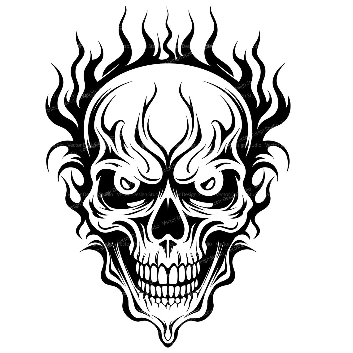 Flaming Skull Svg & PNG Files, Biker Skull Clipart Silhouette Vector ...