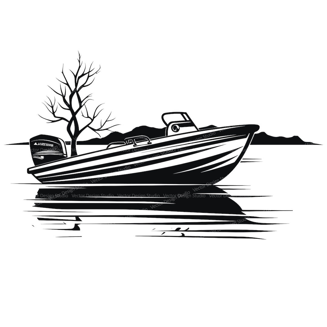 Bass Fishing Boat Svg & PNG Files, Motorboat Clipart Silhouette Vector ...