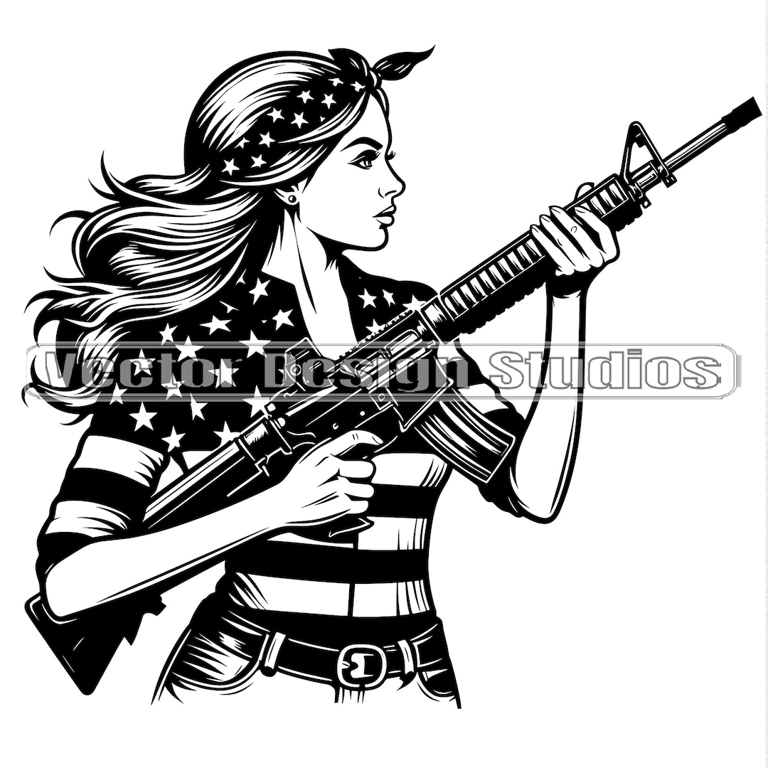 Girl Holding Rifle Svg PNG File, Patriotic American Woman Clipart ...