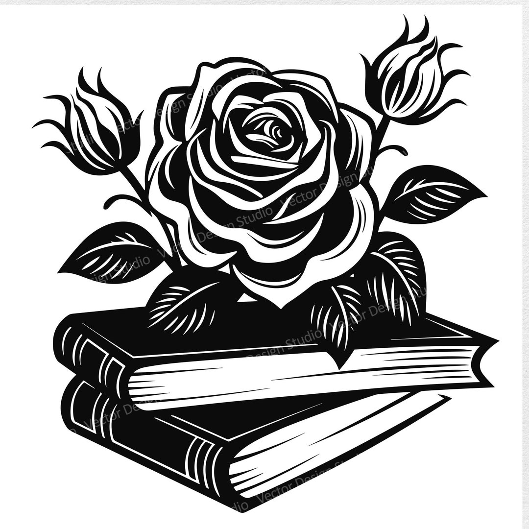Books With Roses SVG File - Floral Book Vector Images, Silhouette, Book ...