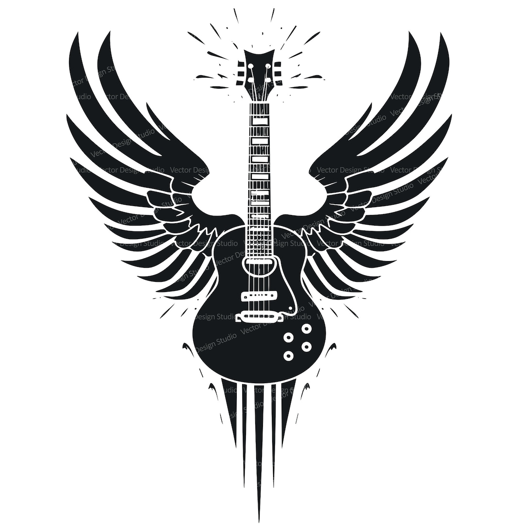 Guitar With Wings Svg & PNG File Graphic, Music Vector Clipart, Guitar ...
