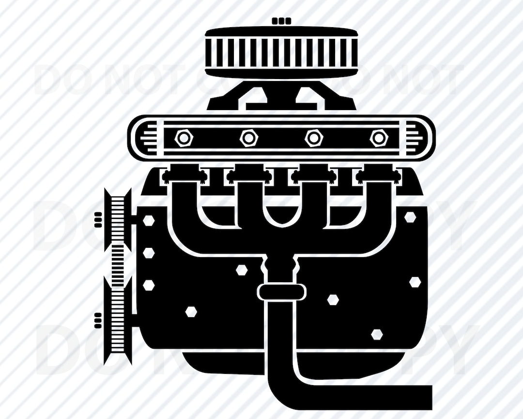 V-8 Car Motor SVG Files - Car Engine Vector Images Silhouette- Motor ...