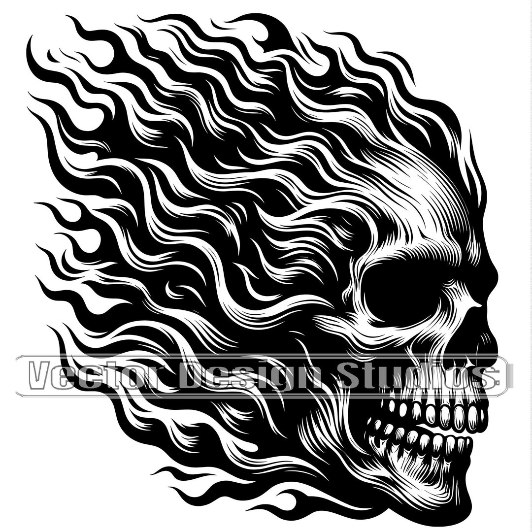 Flaming Skull SVG & Png - Skull With Flames Vector Images, Silhouette ...