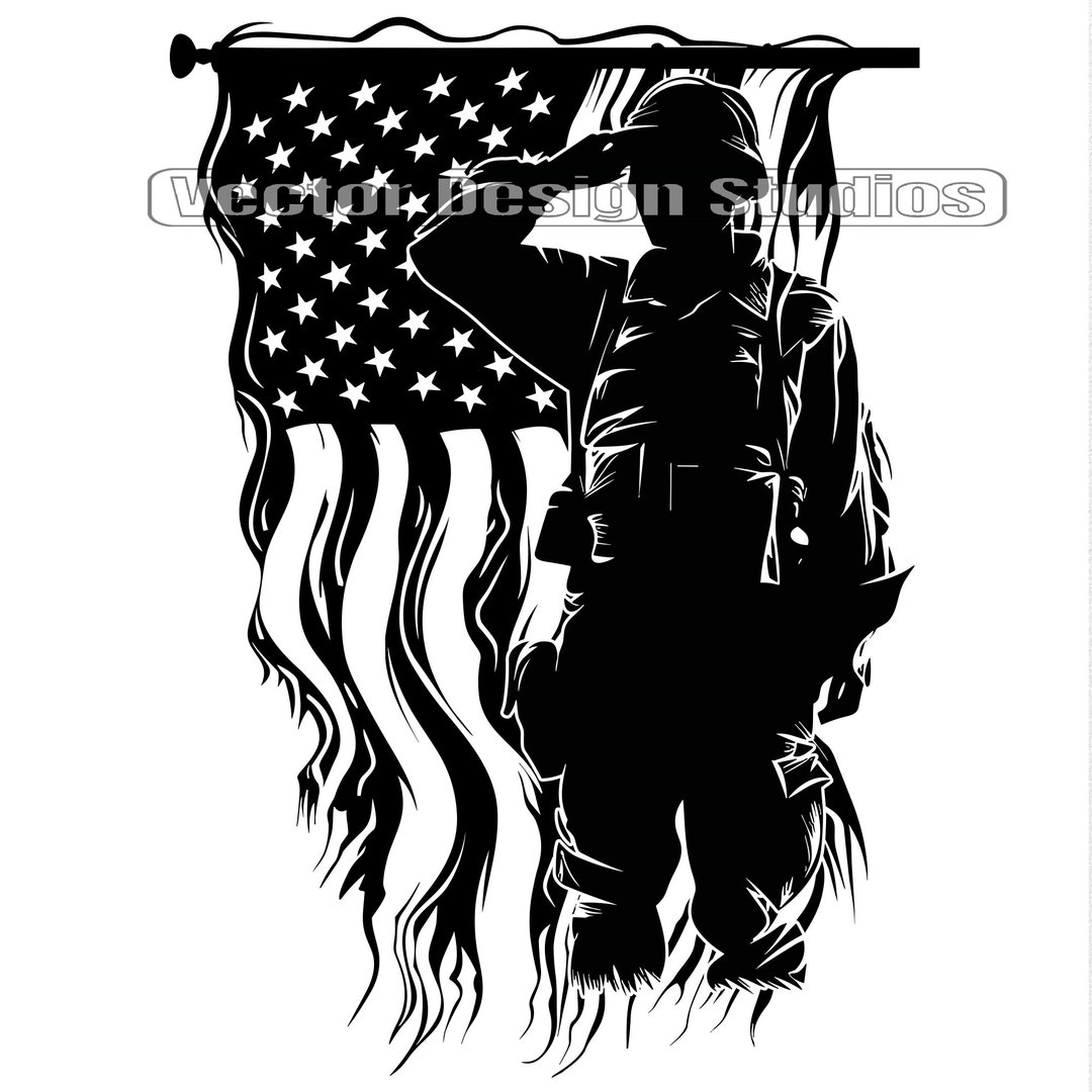 Saluting US Soldier American Flag Svg & PNG Files, Patriotic Clipart ...