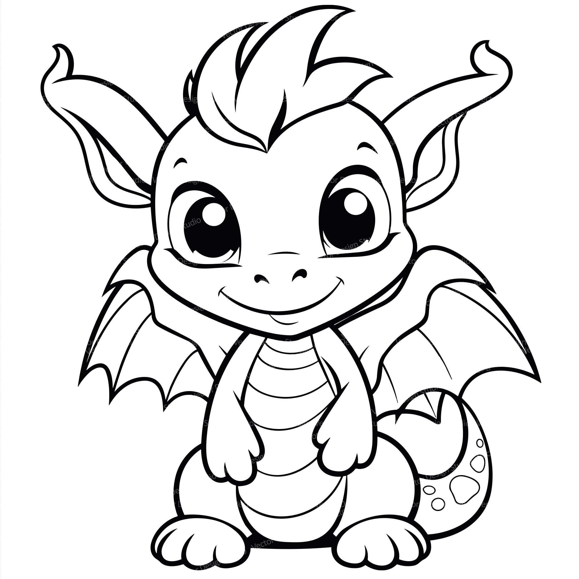 Cute Baby Dragon Svg & PNG Files, Fantasy Dragon Outline Clipart ...