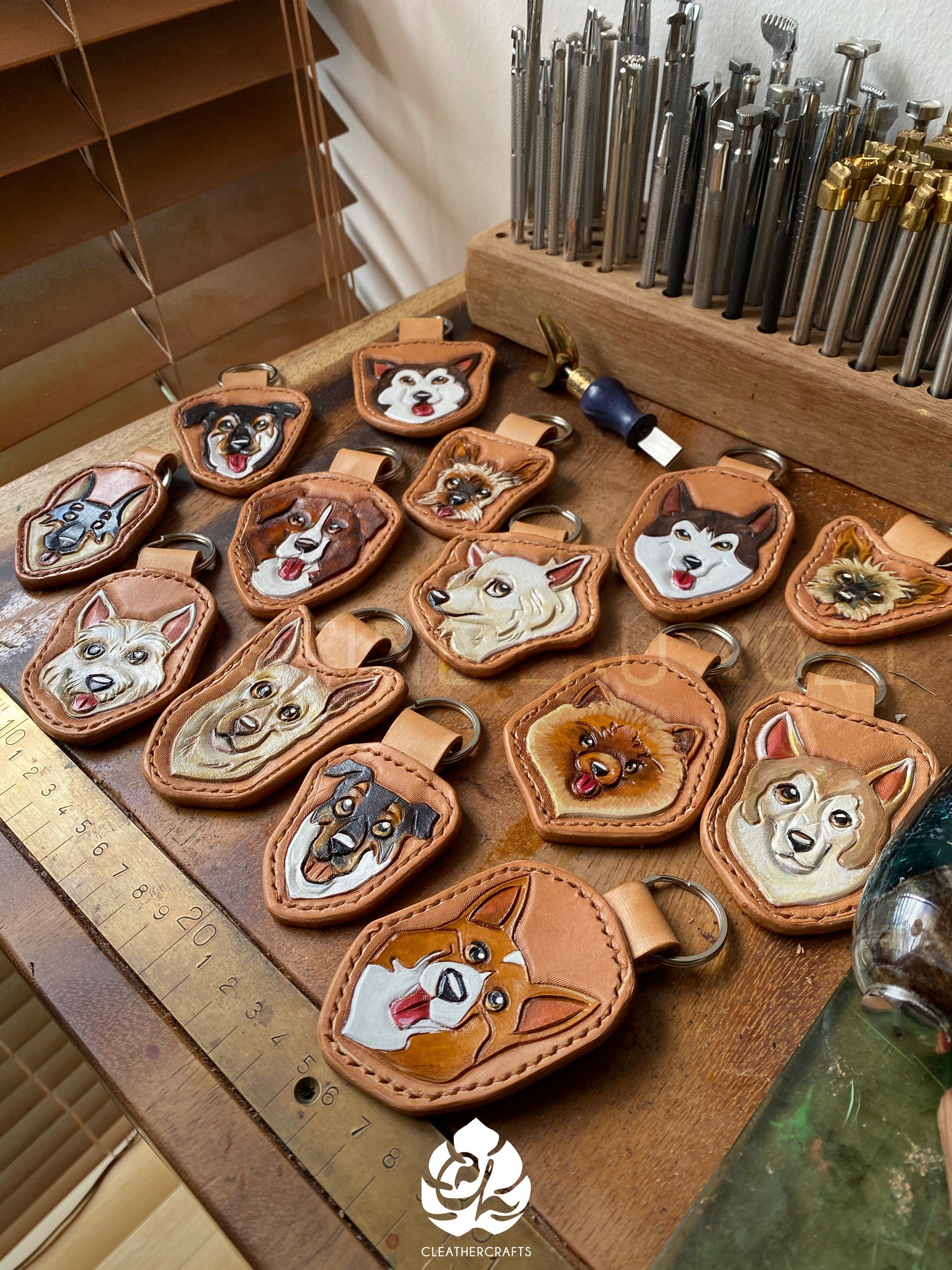 Handmade Leather Keychain or bookmark custom carved and | Etsy