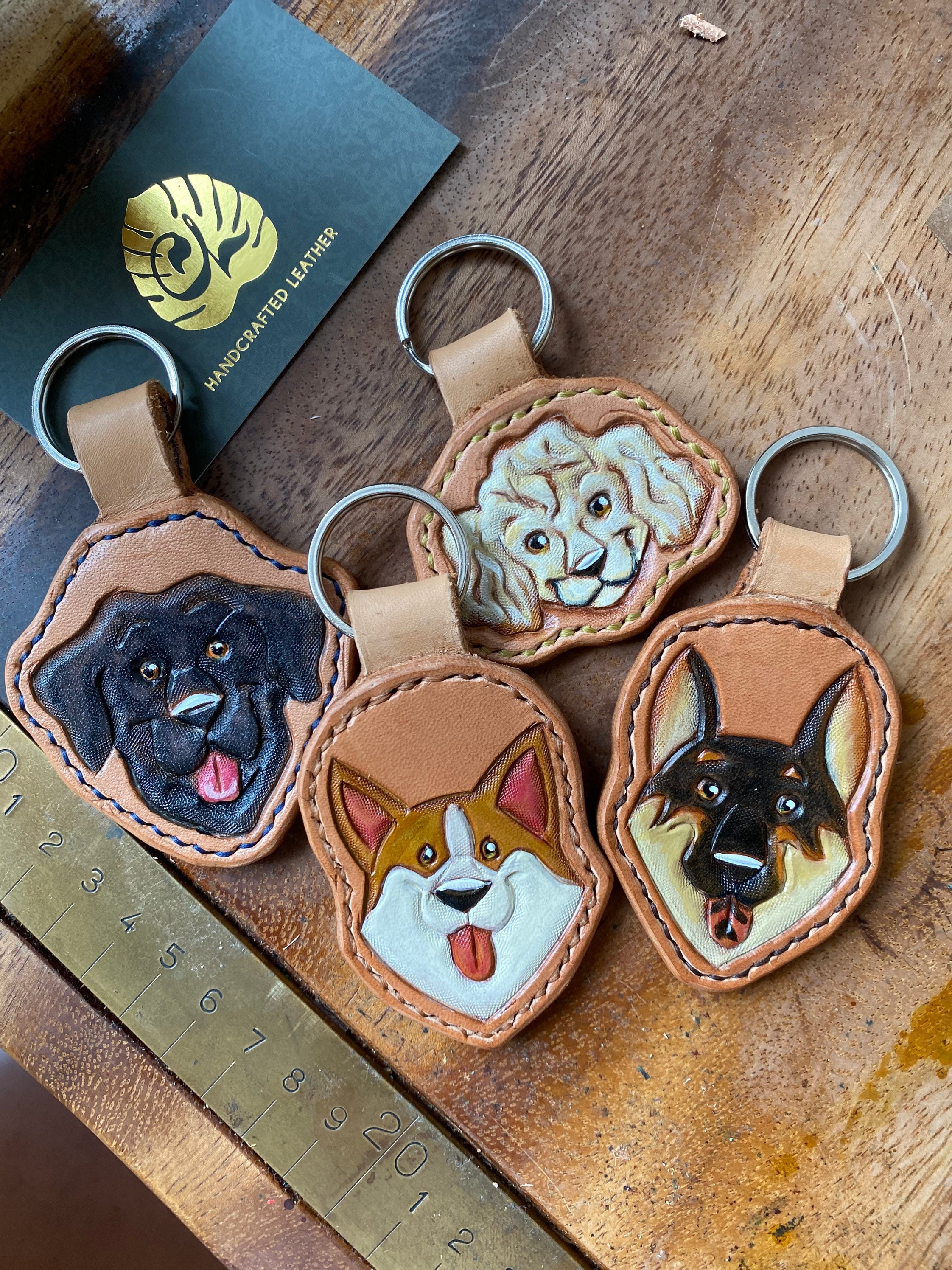 Handmade Leather Keychain or bookmark custom carved and | Etsy